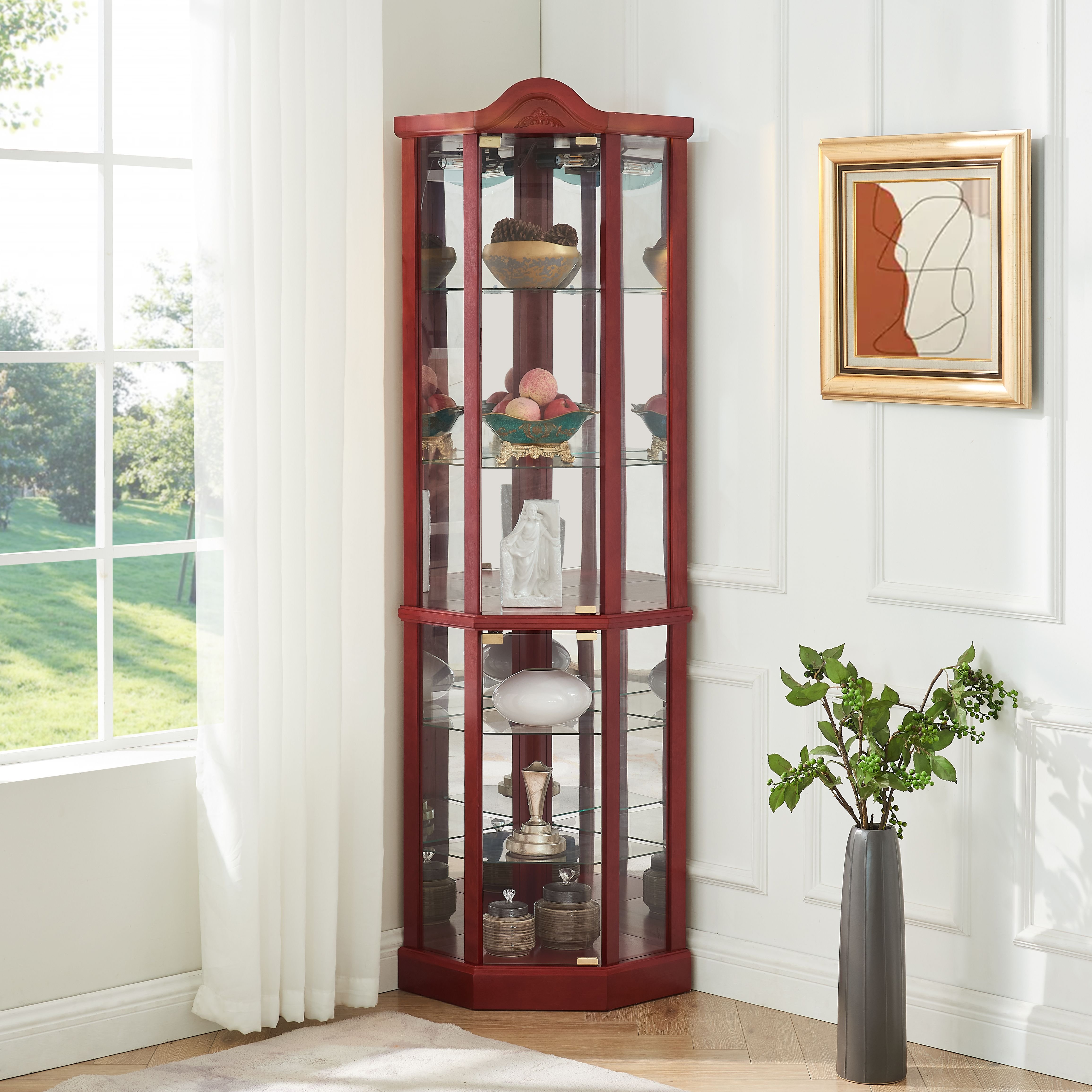 Glass Cabinet Lighted Corner Cabinet Corner Display Curio Cabinet ...